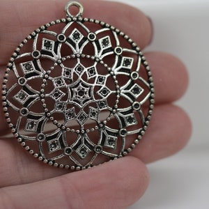 Filigree Round Pendant, Round Filigree Flower Pendant, Large Round ...