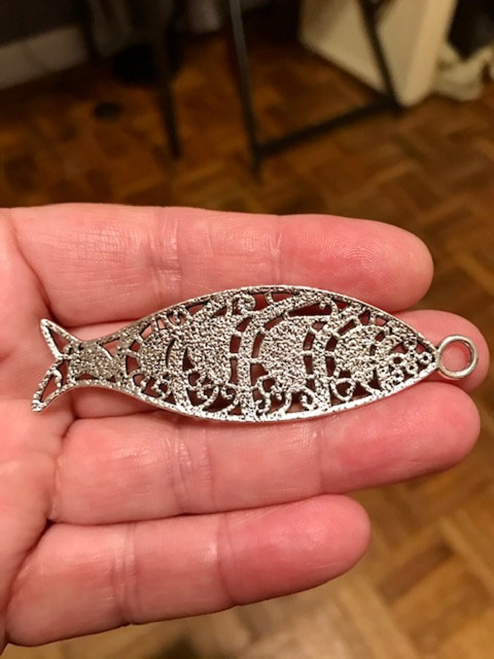 Large Silver Filigree Fish Pendant: Christian Ichthus - Etsy