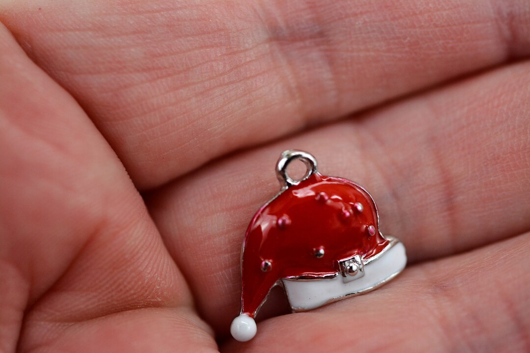 Santa Hat Charm, Enameled Santa Hat Charm, Christmas Hat Charm, Set of ...