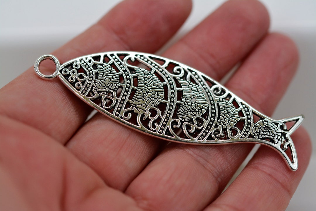 Large Silver Filigree Fish Pendant: Christian Ichthus - Etsy
