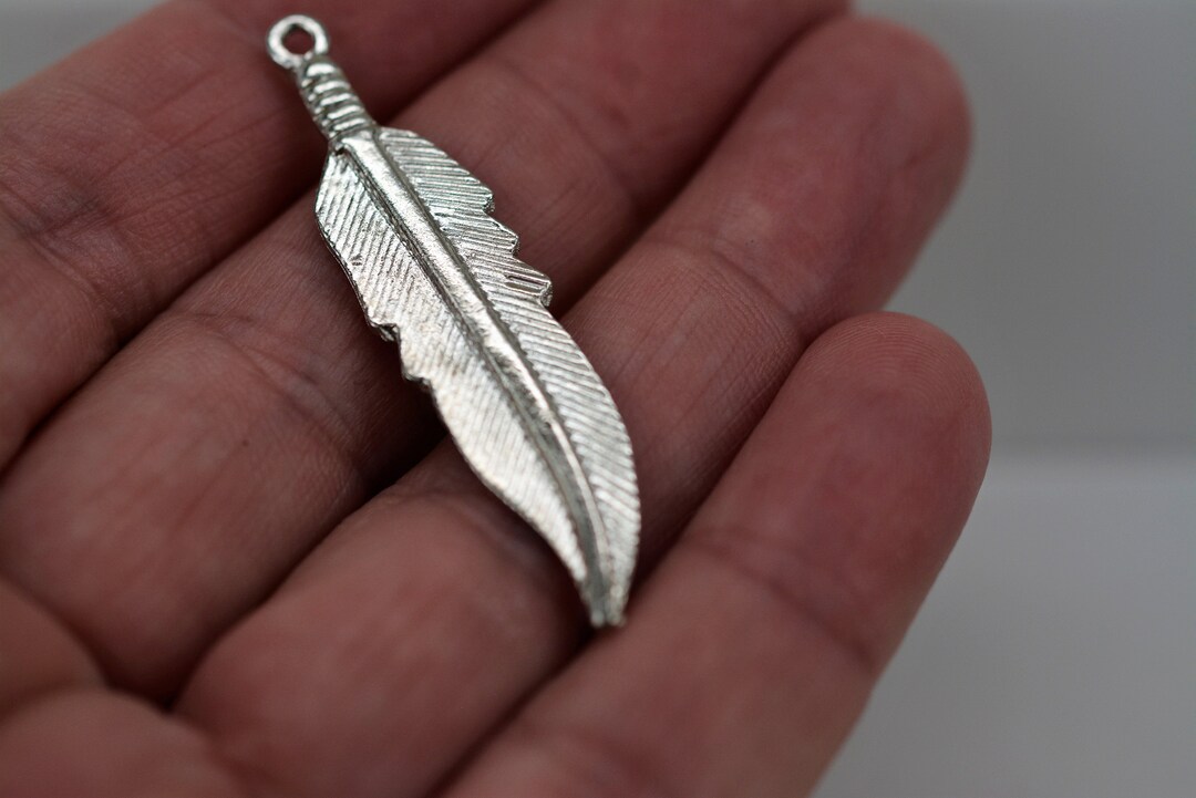 Feather Charm, Feather Pendant, Silver Feather Charm, Set of 5 Feather ...