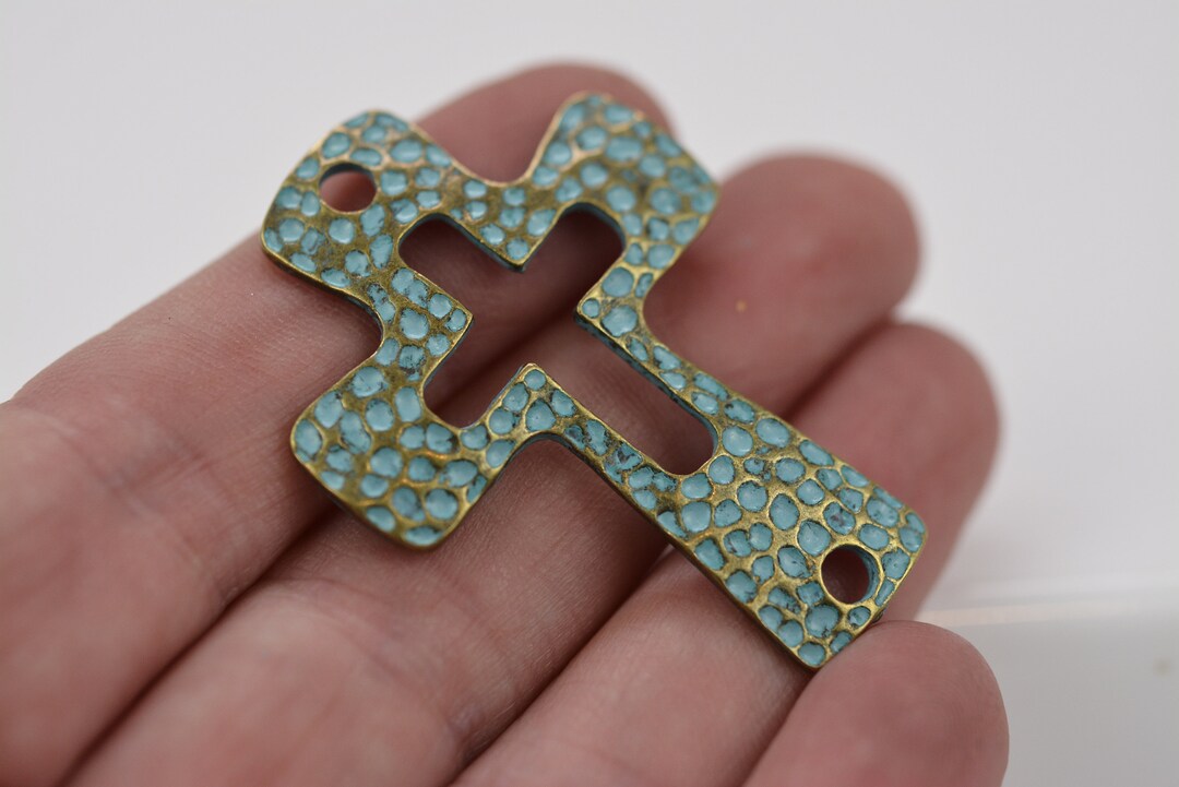 Verdigris Cross Connector: Antique Brass Jewelry Component (2 Pcs) - Etsy