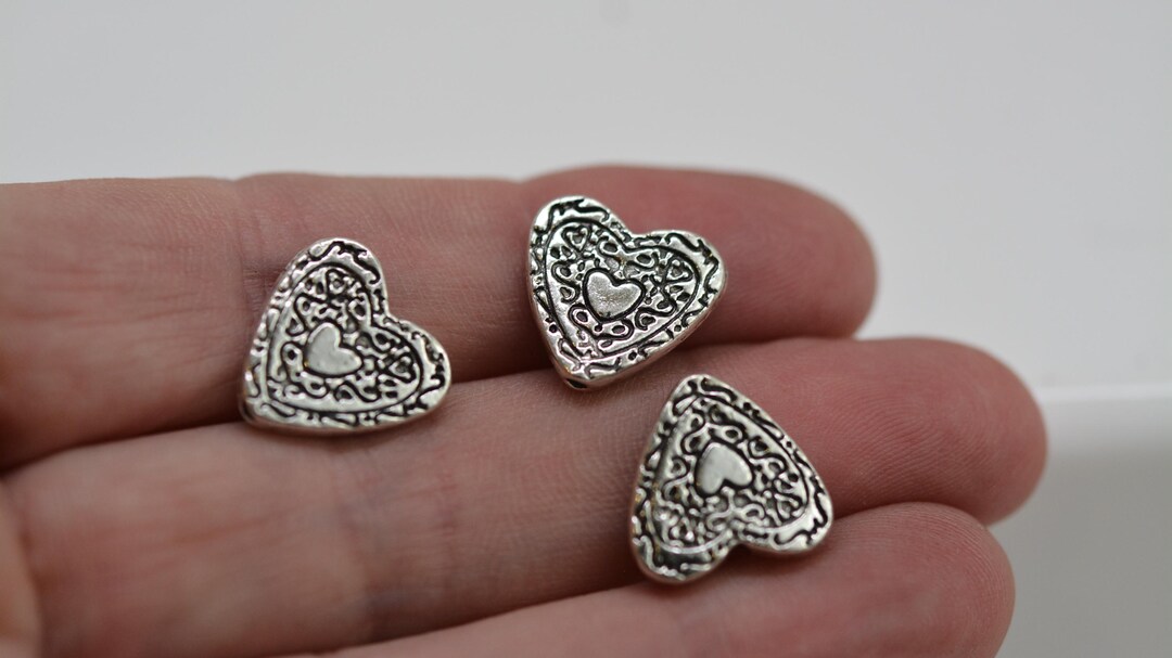 Heart Spacer Beads, Textured Heart Spacer Beads, Metal Heart Spacer ...