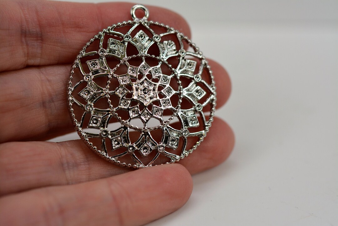 Filigree Round Pendant, Round Filigree Flower Pendant, Large Round ...