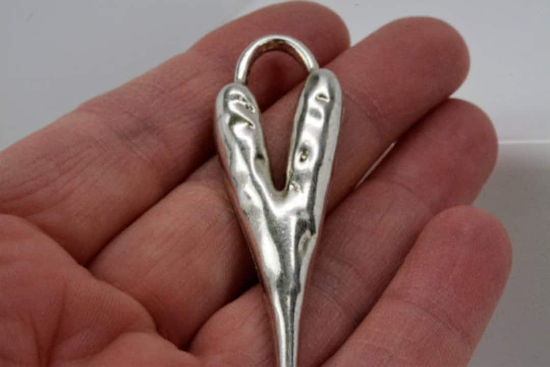 Skinny Heart Pendant, Elongated Heart Pendant, Metal Heart Pendant ...