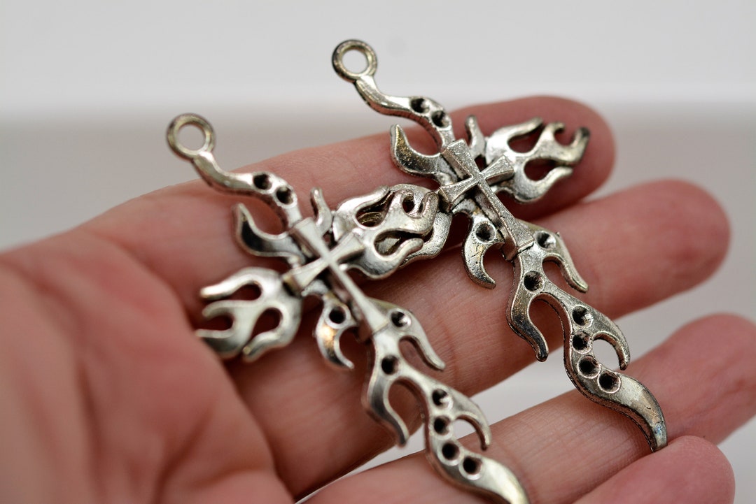 Flaming Cross Pendant: Silver Zinc Alloy Crucifix - Etsy