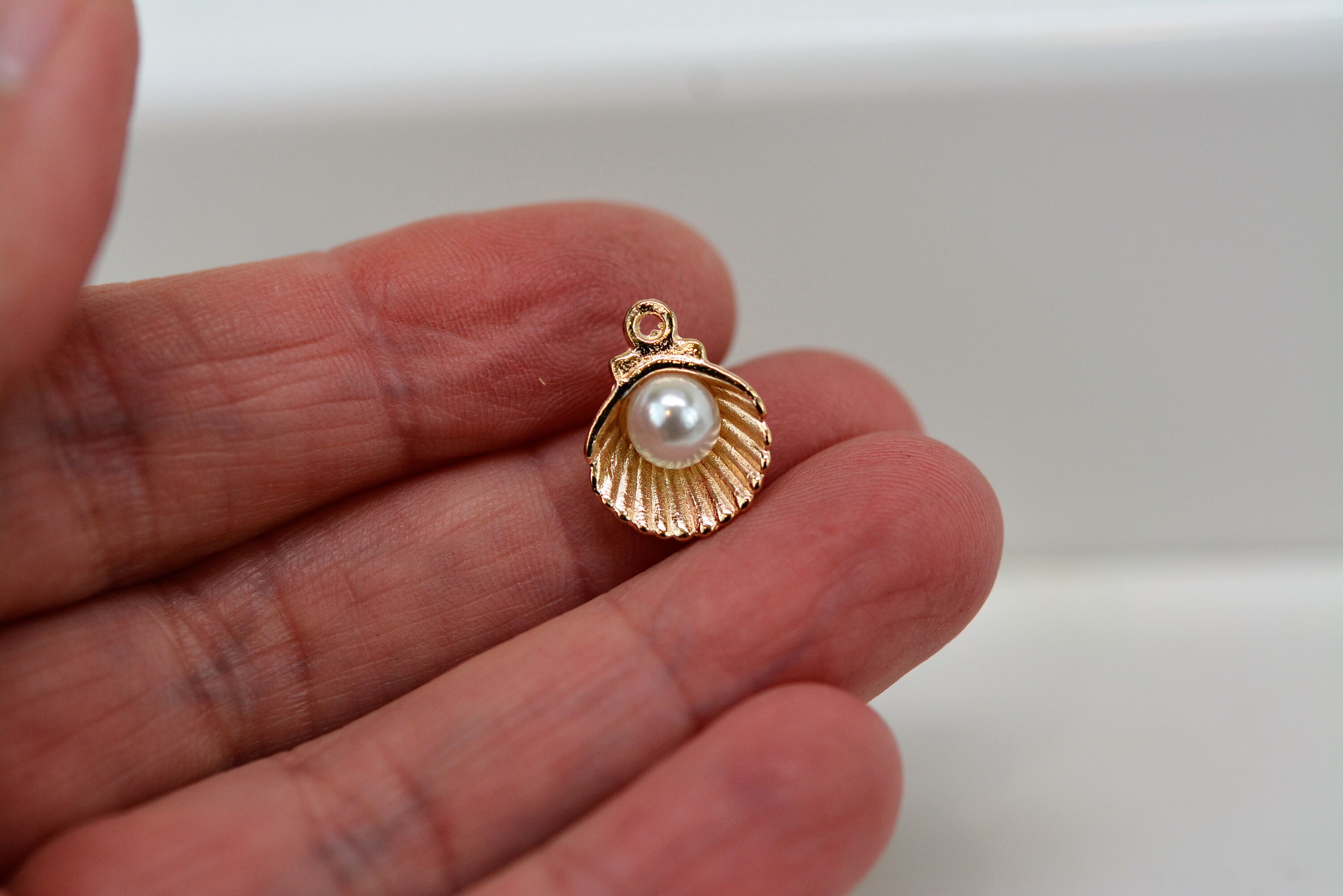 Sea Shell Charm Clam Shell Charm Sea Shell With Pearl Charm | Etsy