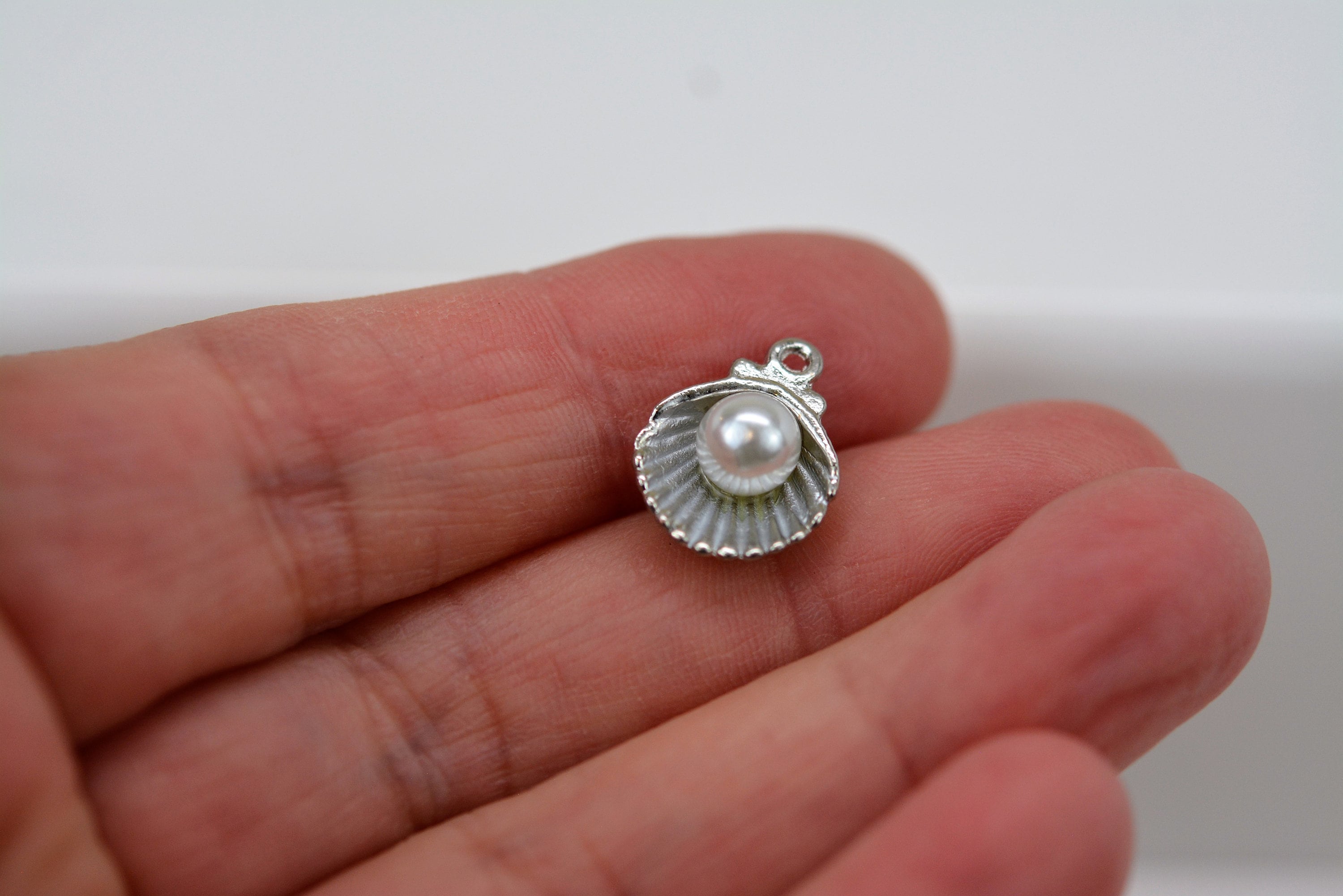Sea Shell Charm Clam Shell Charm Sea Shell With Pearl Charm | Etsy