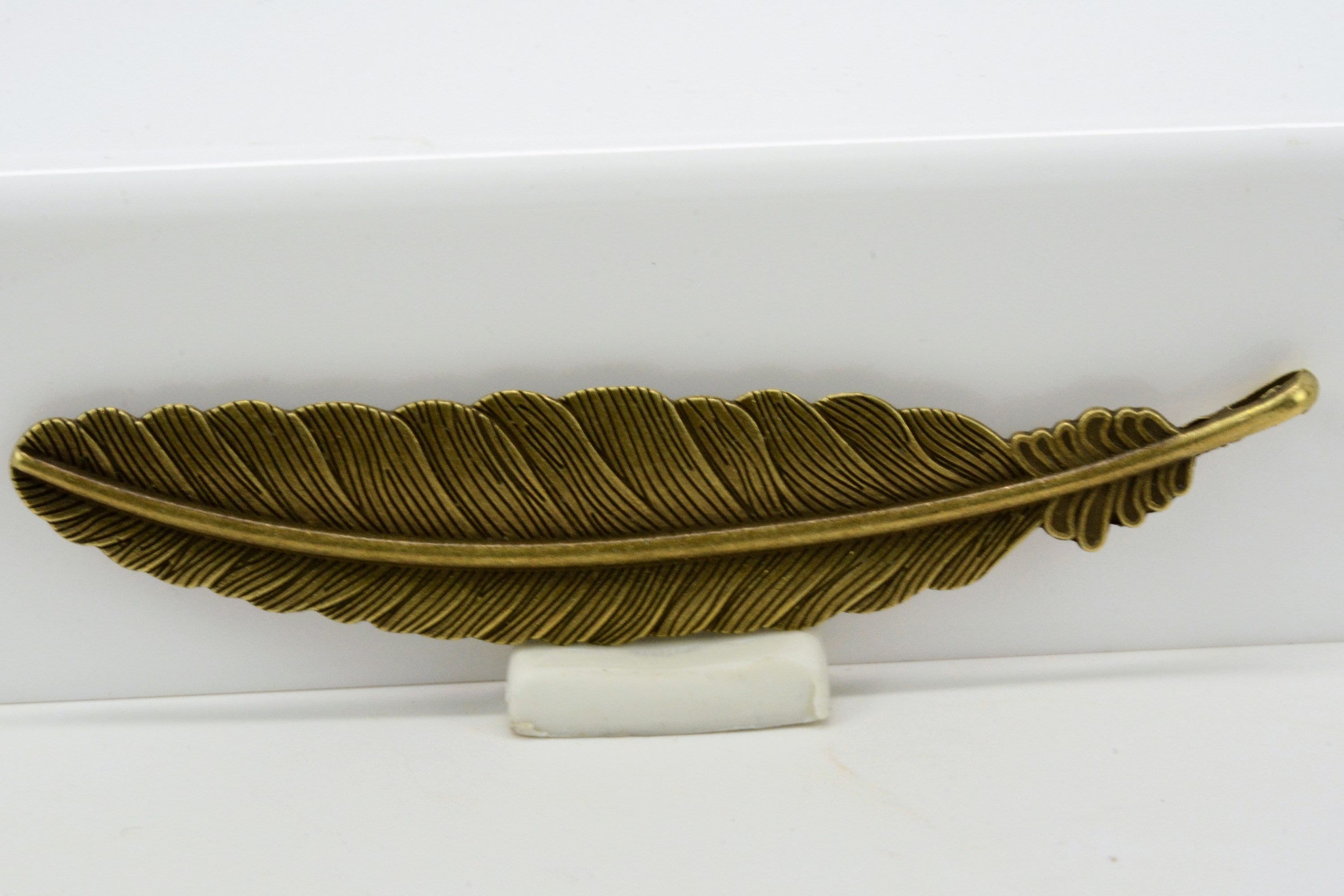 Large Metal Feather Pendant: Zinc Alloy Charm - Etsy