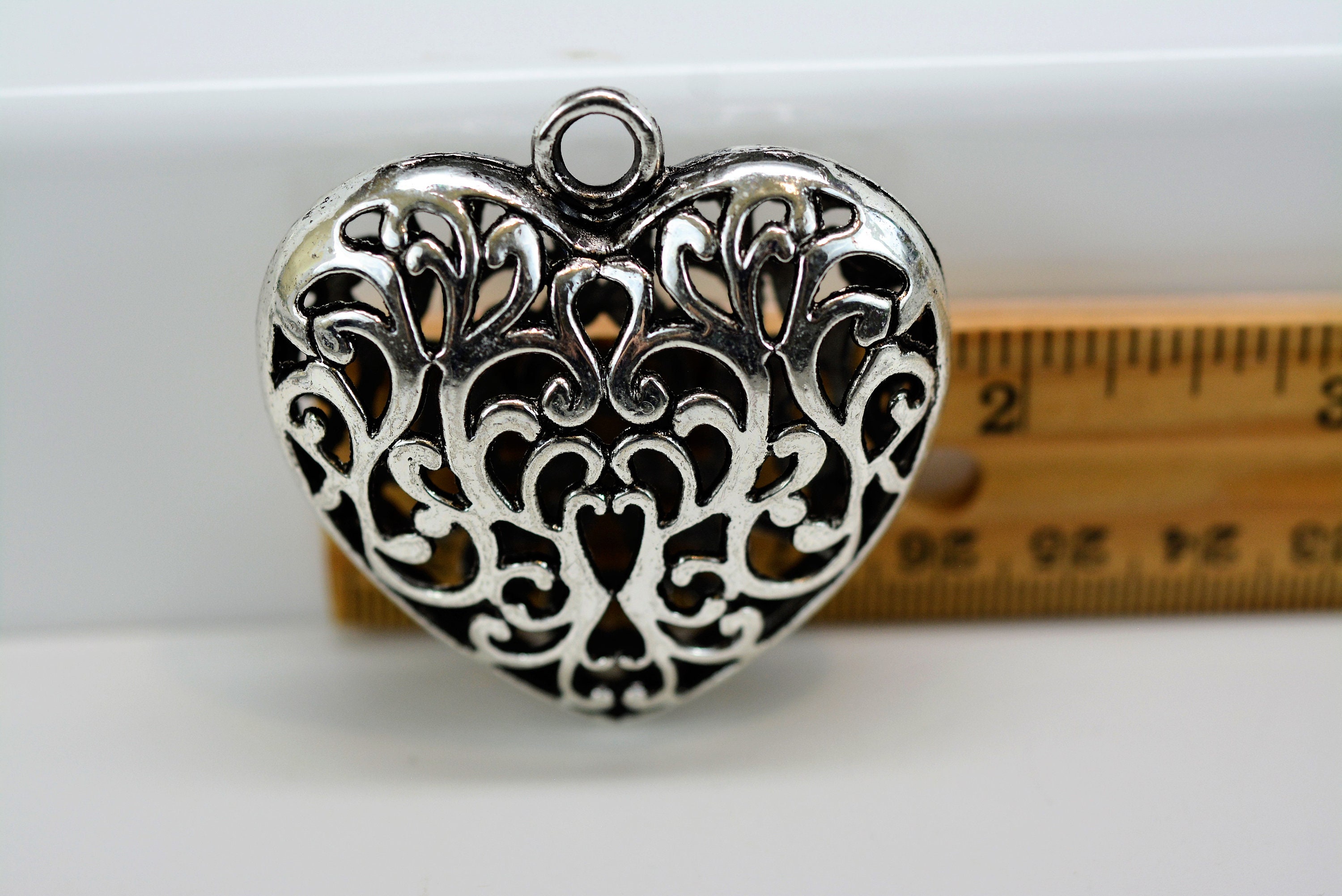 Filigree Heart Pendant Puffed Heart Pendant Hollow Heart - Etsy