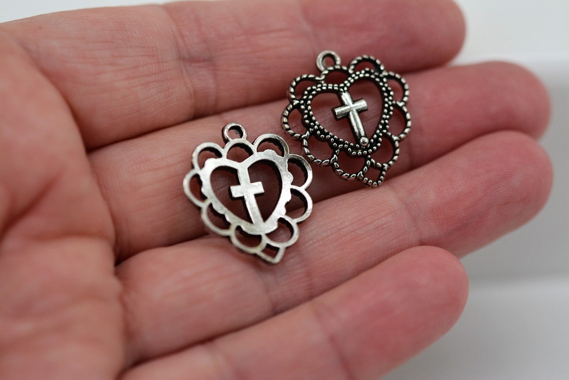 Heart With Cross Charm Heart and Cross Charm Cross/heart - Etsy
