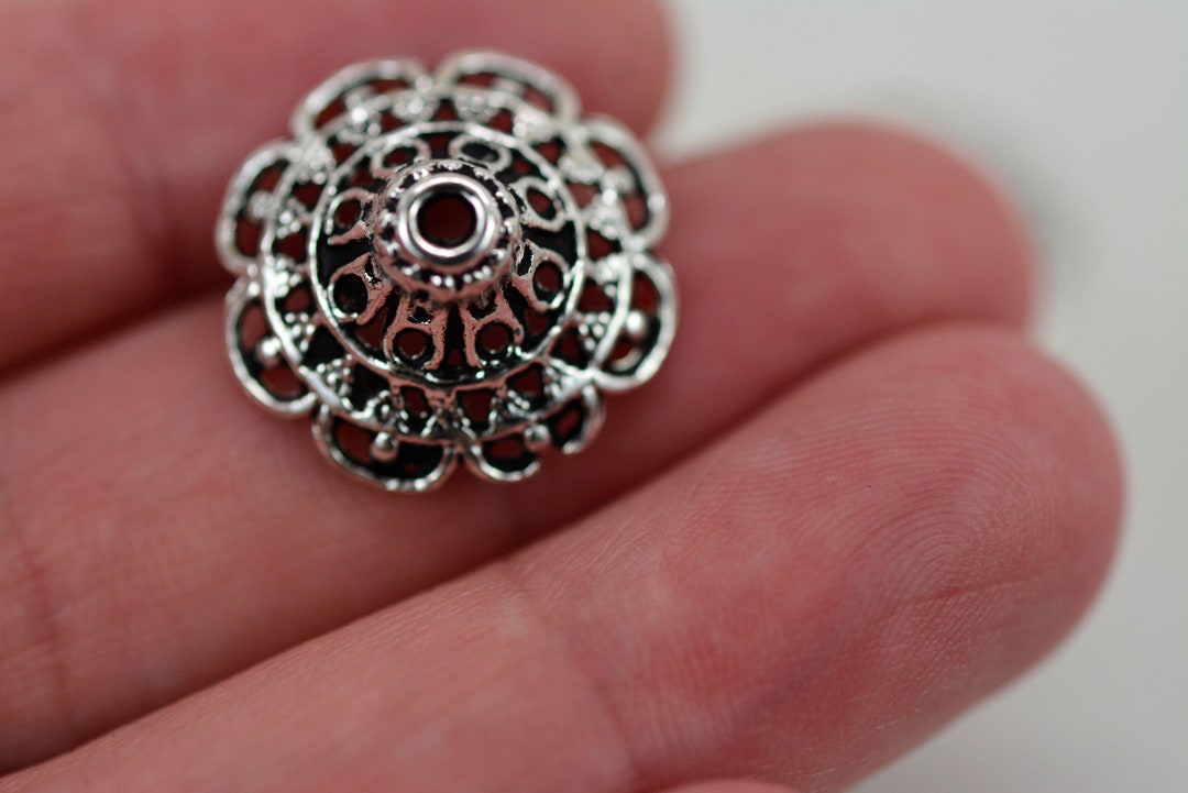 Bead Caps, Caps for Beads, Silver Bead Cap, Flower Pattern Bead Cap, 18 ...
