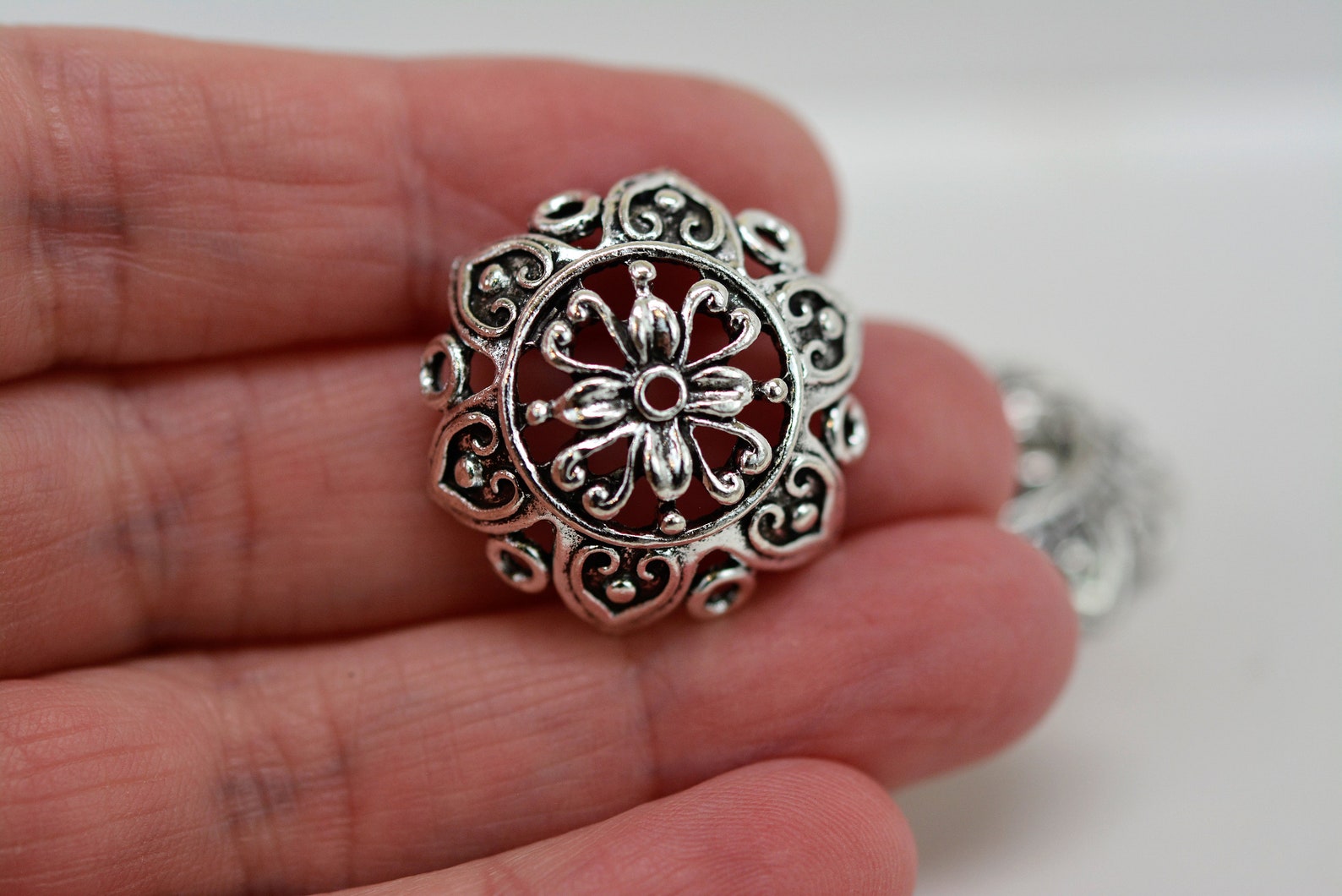 Bead Cap Large Bead Cap Antique Silver Flower Bead Cap 24mm - Etsy