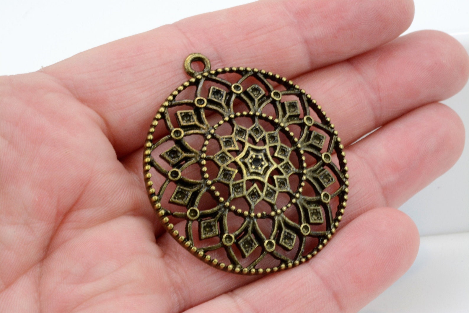 Filigree Round Pendant Round Filigree Flower Pendant Large - Etsy