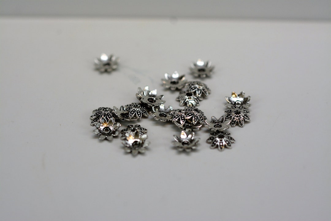 Bead Caps, Caps for Beads, Silver Bead Cap, Dotted Pattern Bead Cap ...