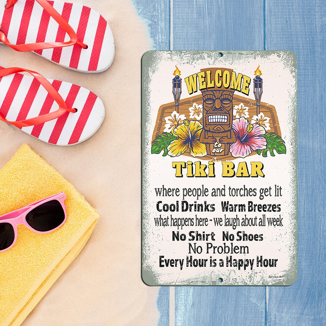 Welcome to Our Tiki Bar Sign | Tropical Outdoor Bar Decor | Fun Beach ...