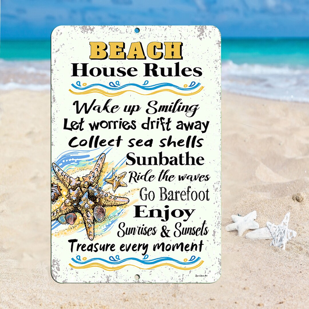 Metal Beach House Rules Sign Rustproof Coastal Decor Indoor Outdoor ...