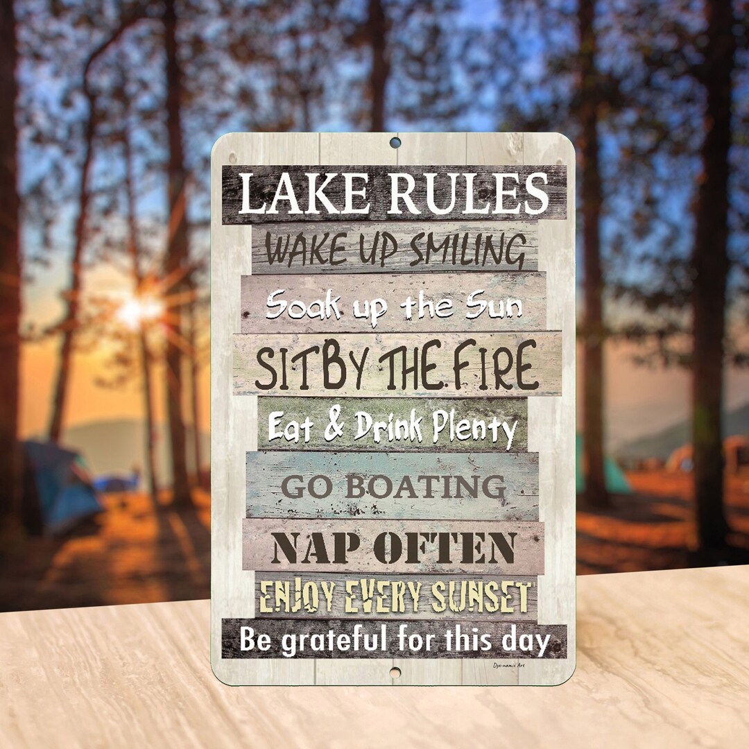 Lake Rules Metal Sign, Inspirational Lake House Décor, Rustic ...