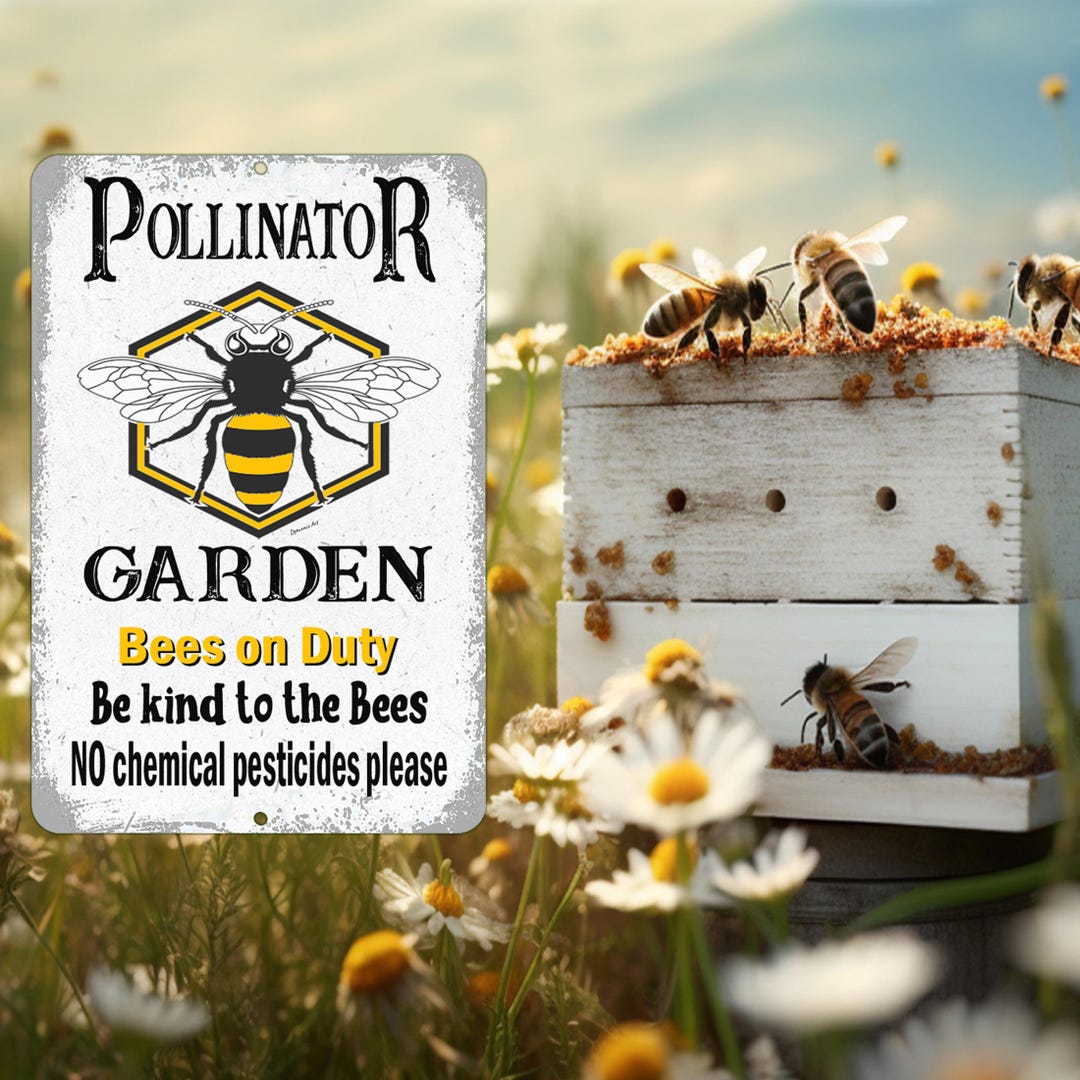 Pollinator Garden Metal Sign | Bees on Duty Garden Decor | Beekeeper ...