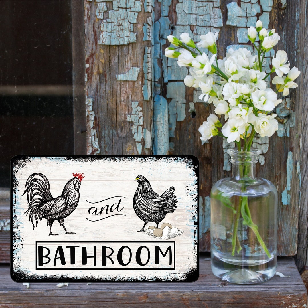 Rooster and Hen Bathroom Sign Unisex Farmhouse Restroom Sign for ...