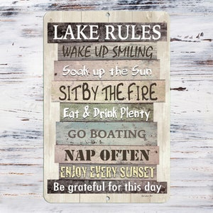 Lake Rules Metal Sign, Inspirational Lake House Décor, Rustic ...