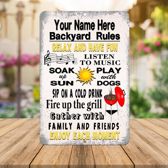 Personalized Backyard Rules Metal Sign Custom Name Home - Etsy