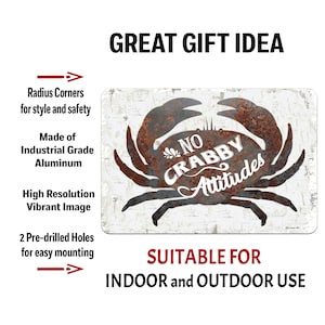 No Crabby Attitudes Metal Crab Sign Funny Beach Decor Quote Decor ...