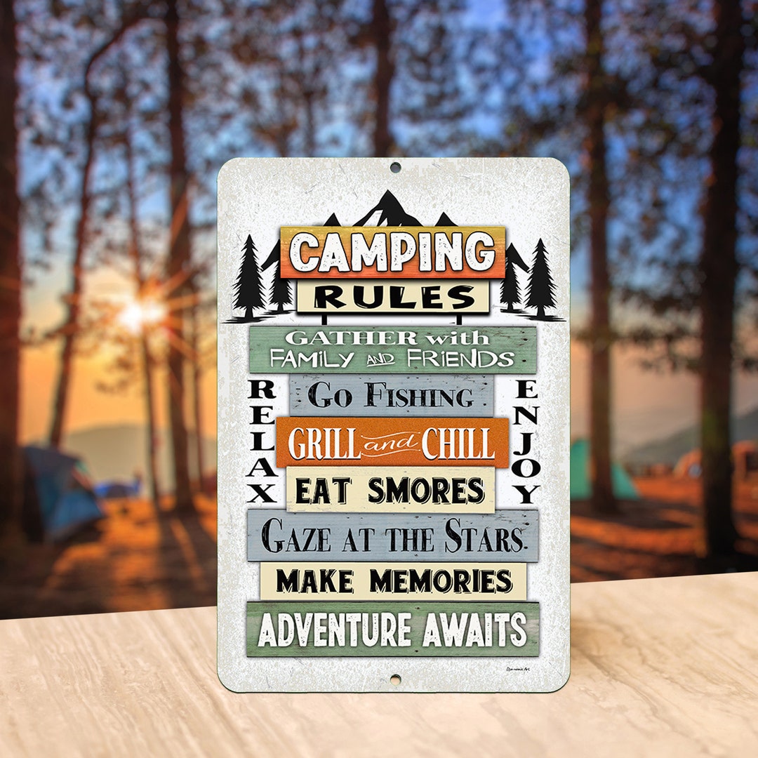 Camping Rules Metal Sign, Retirement Gifts for Nature Lovers, RV Living ...