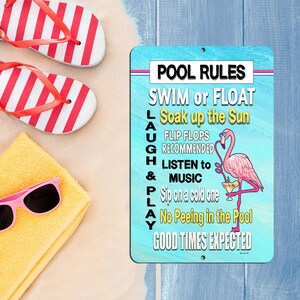 Pool Rules Swimming Pool Sign, Pink Flamingo Decor, Outdoor Pool Yard ...