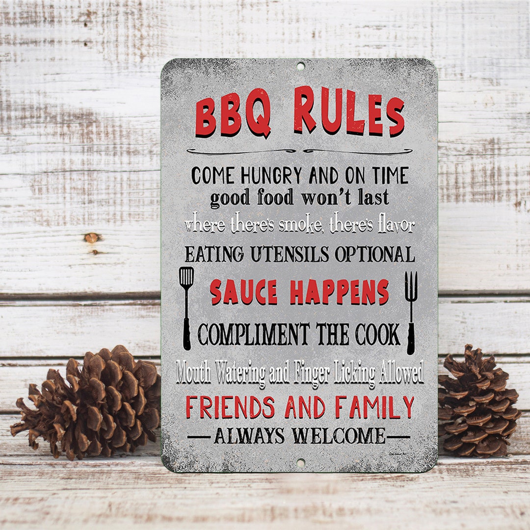 BBQ Rules Metal Sign With Food-inspired Sayings Backyard Grilling ...