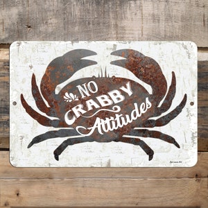 No Crabby Attitudes Metal Crab Sign Funny Beach Decor Quote Decor ...