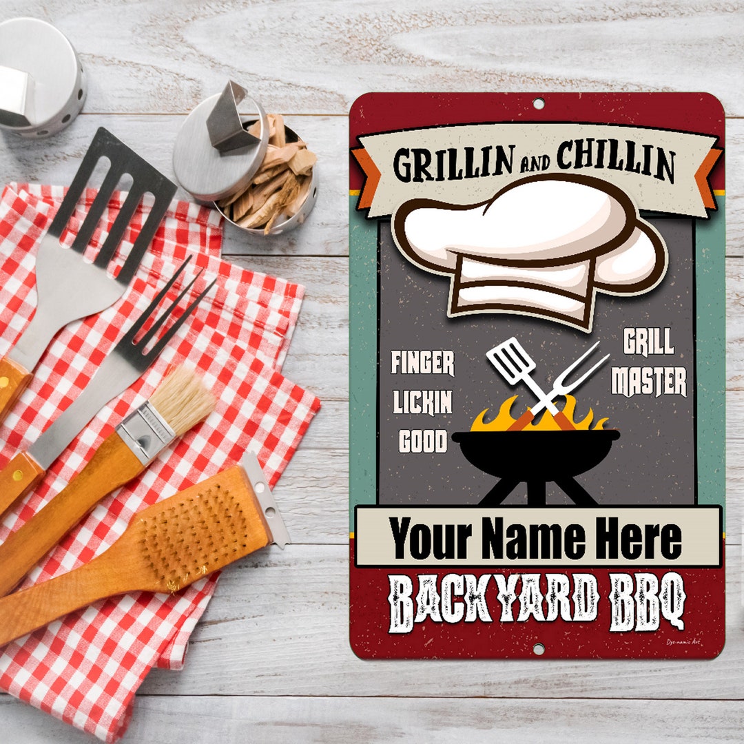 Custom BBQ Sign Backyard Metal Barbeque Grilling Zone Metal Home Decor ...
