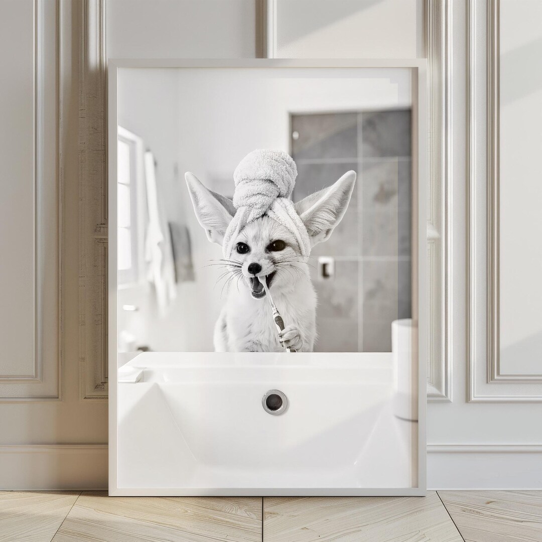 Fennec Fox Brushing Teeth, Funny Bathroom Wall Art, Dentist Office ...
