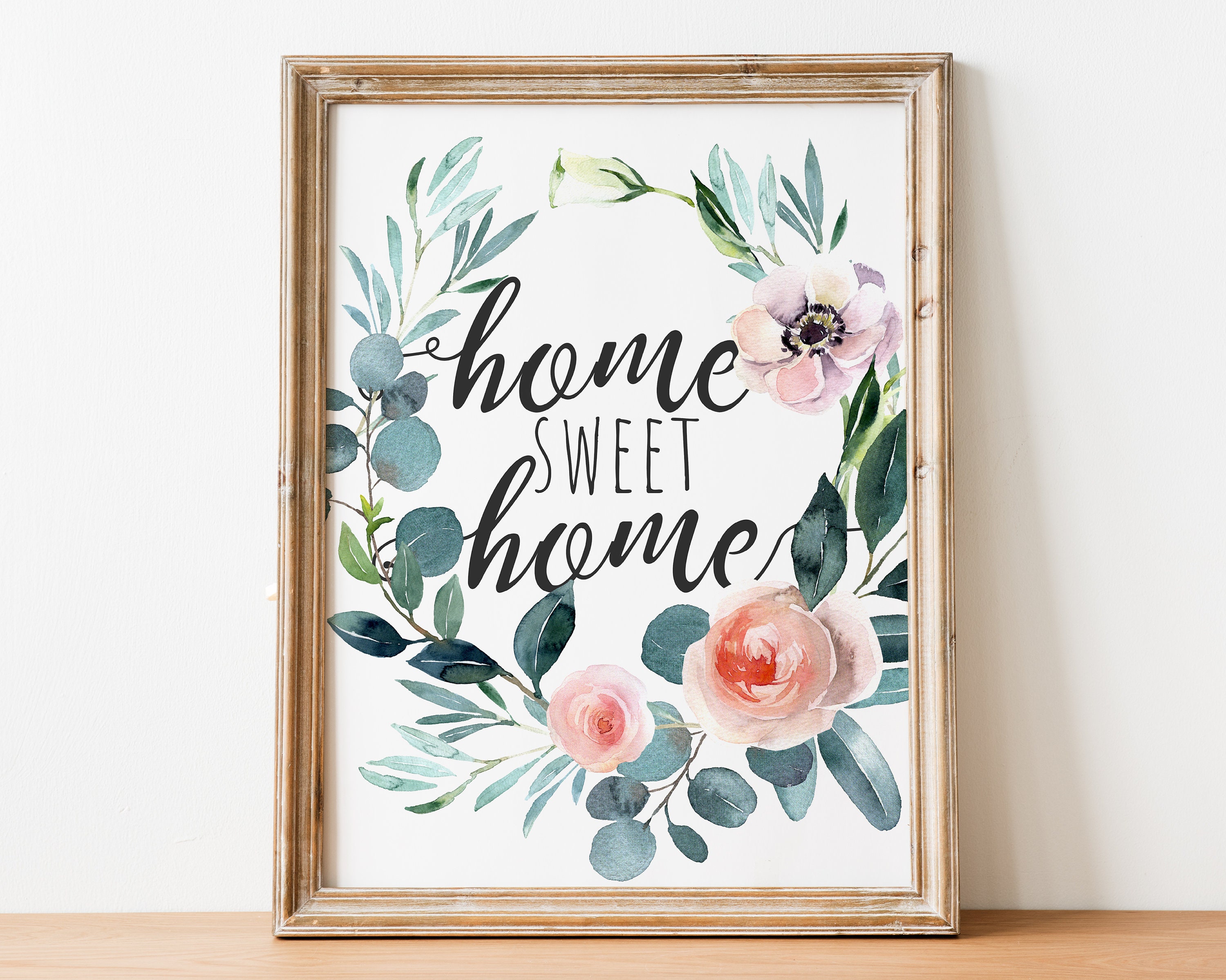 Home sweet home print. Floral farmhouse wall art | Etsy