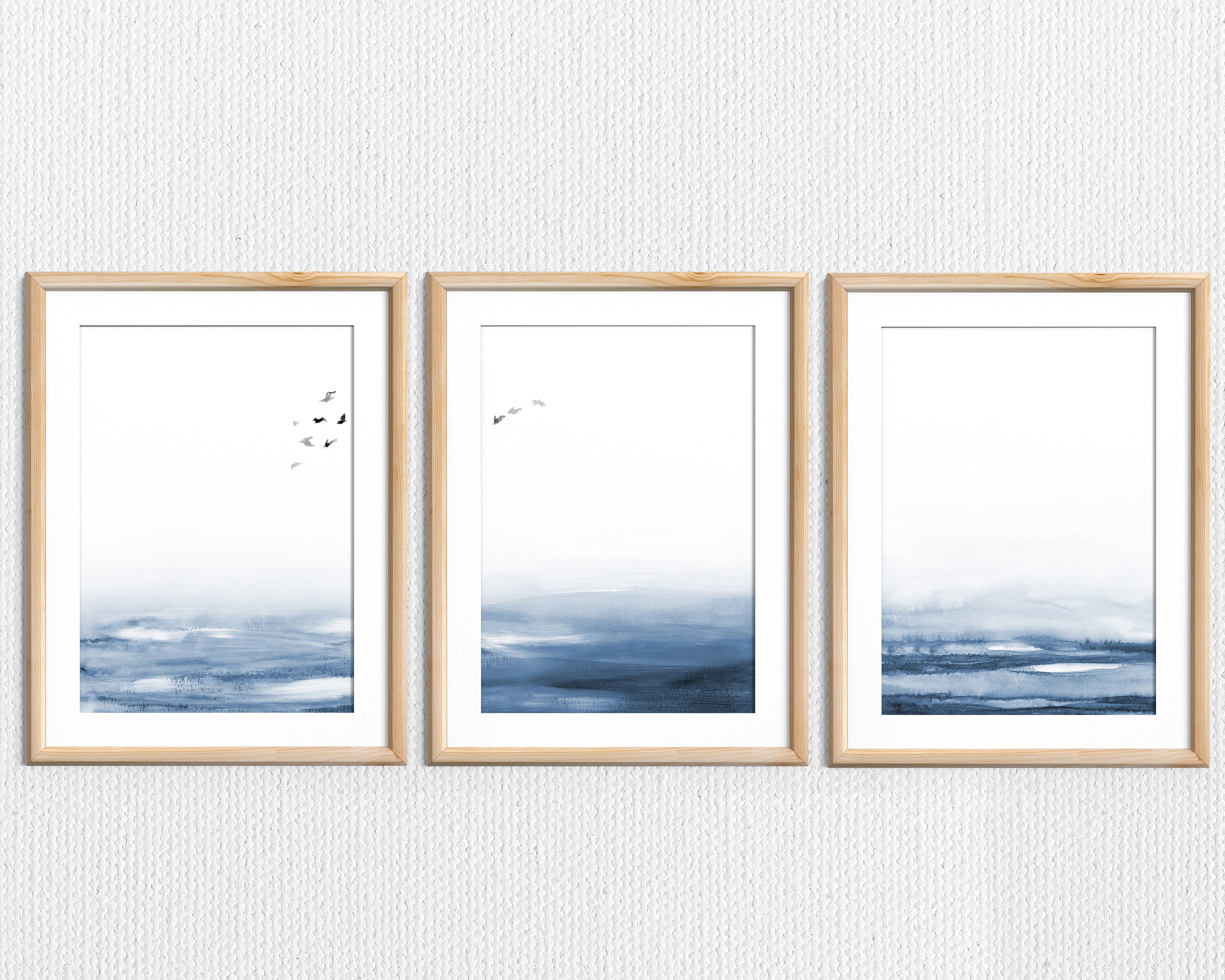3 Piece Wall Art Printable Indigo Ocean Set Peaceful Bedroom | Etsy
