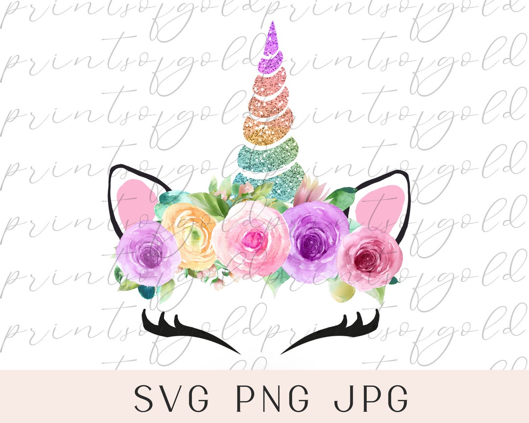 Unicorn Clipart, Glitter Rainbow Horn Unicorn Face SVG, Smiling ...