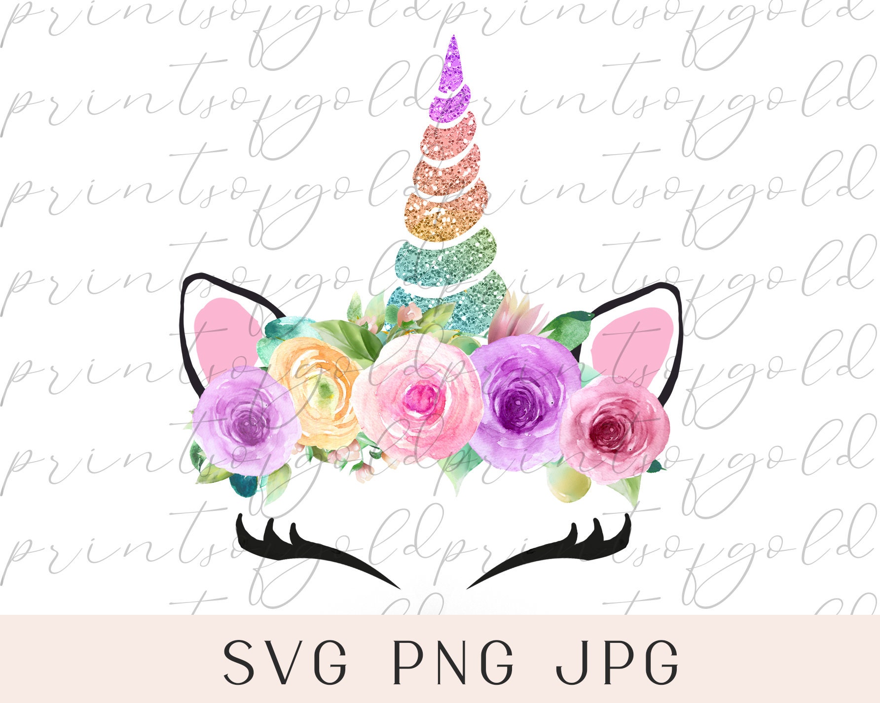 Unicorn Clipart Glitter Rainbow Horn Unicorn Face SVG | Etsy