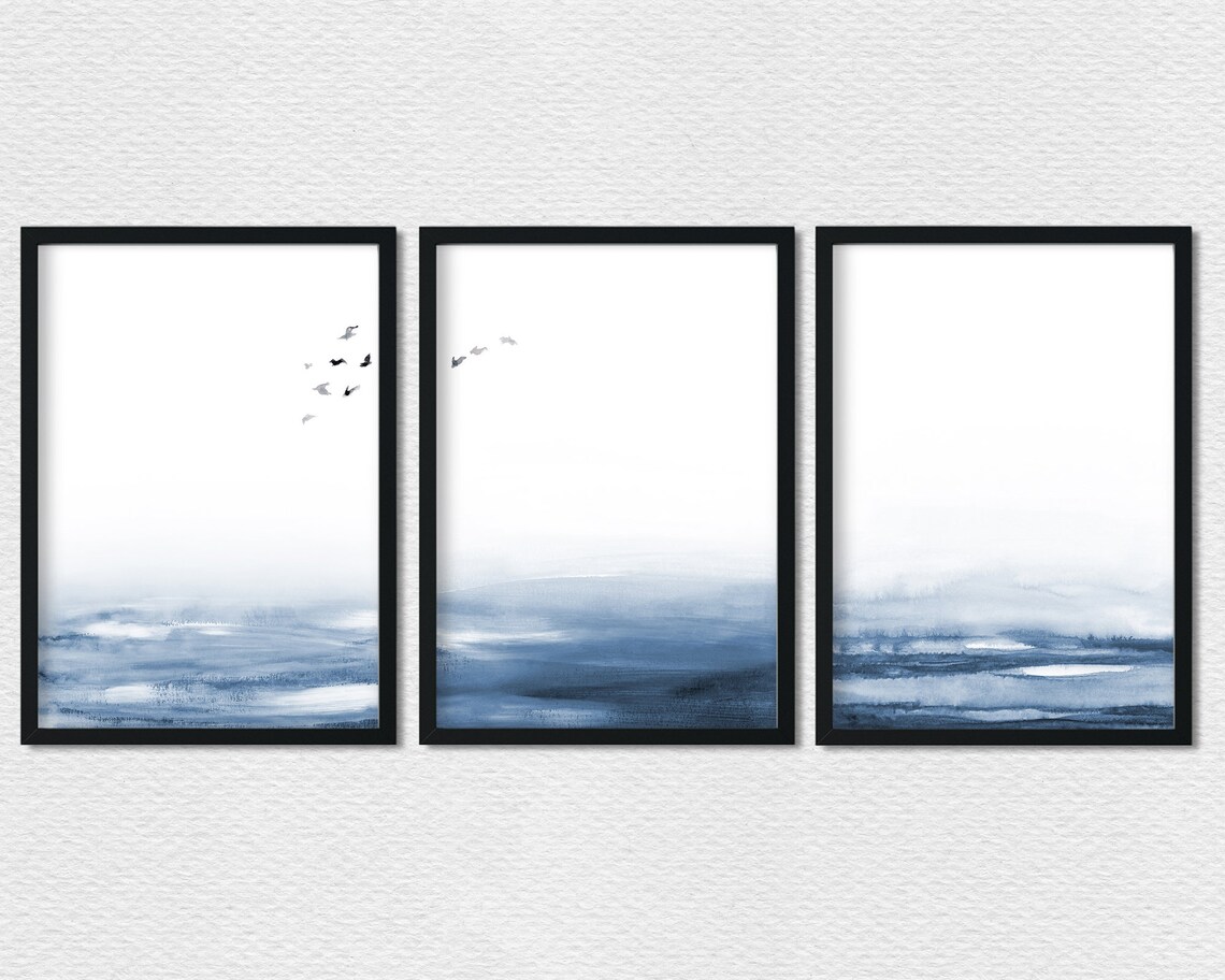 3 Piece Wall Art Printable Indigo Ocean Set Peaceful Bedroom | Etsy