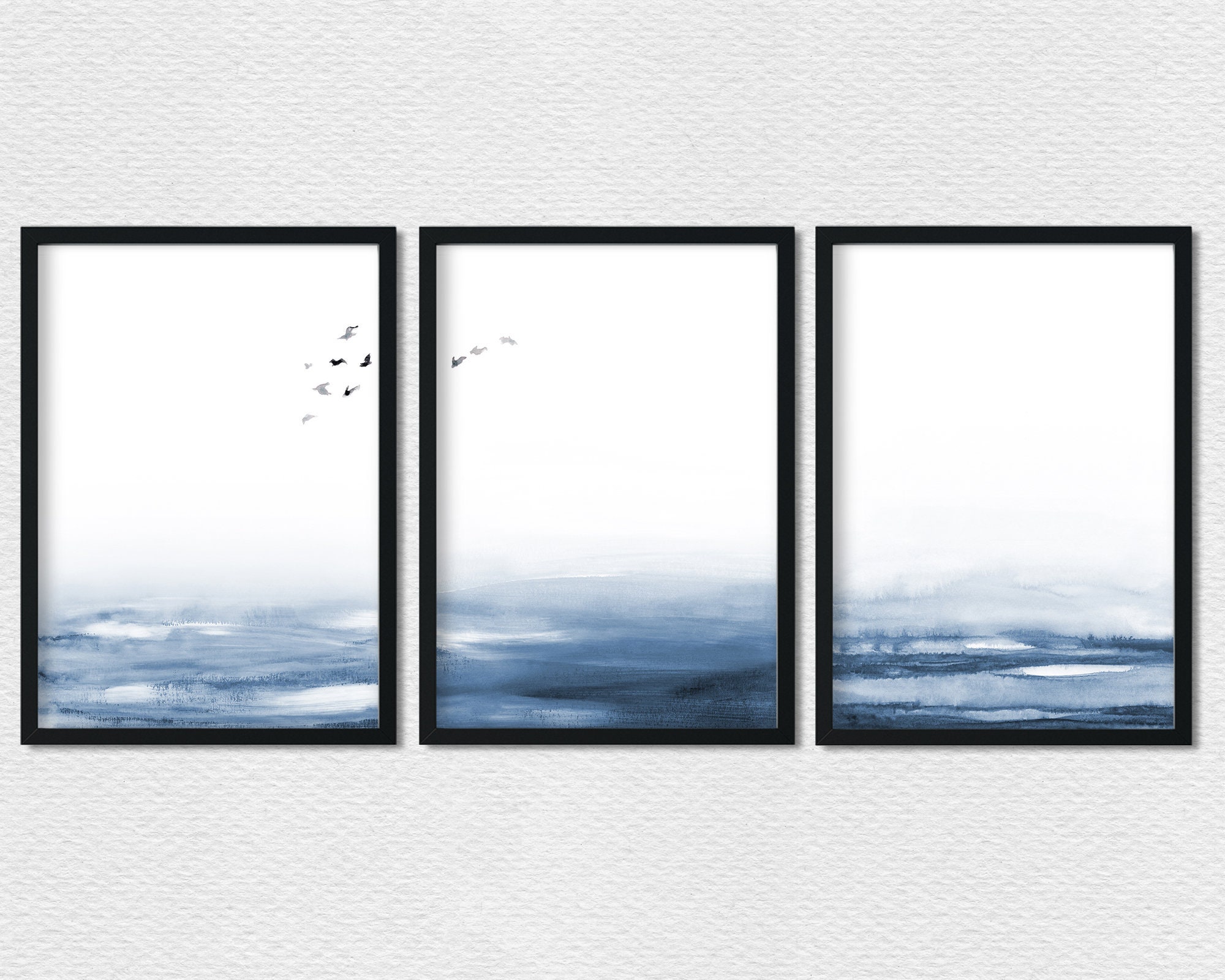 3 Piece Wall Art Printable Indigo Ocean Set Peaceful Bedroom | Etsy