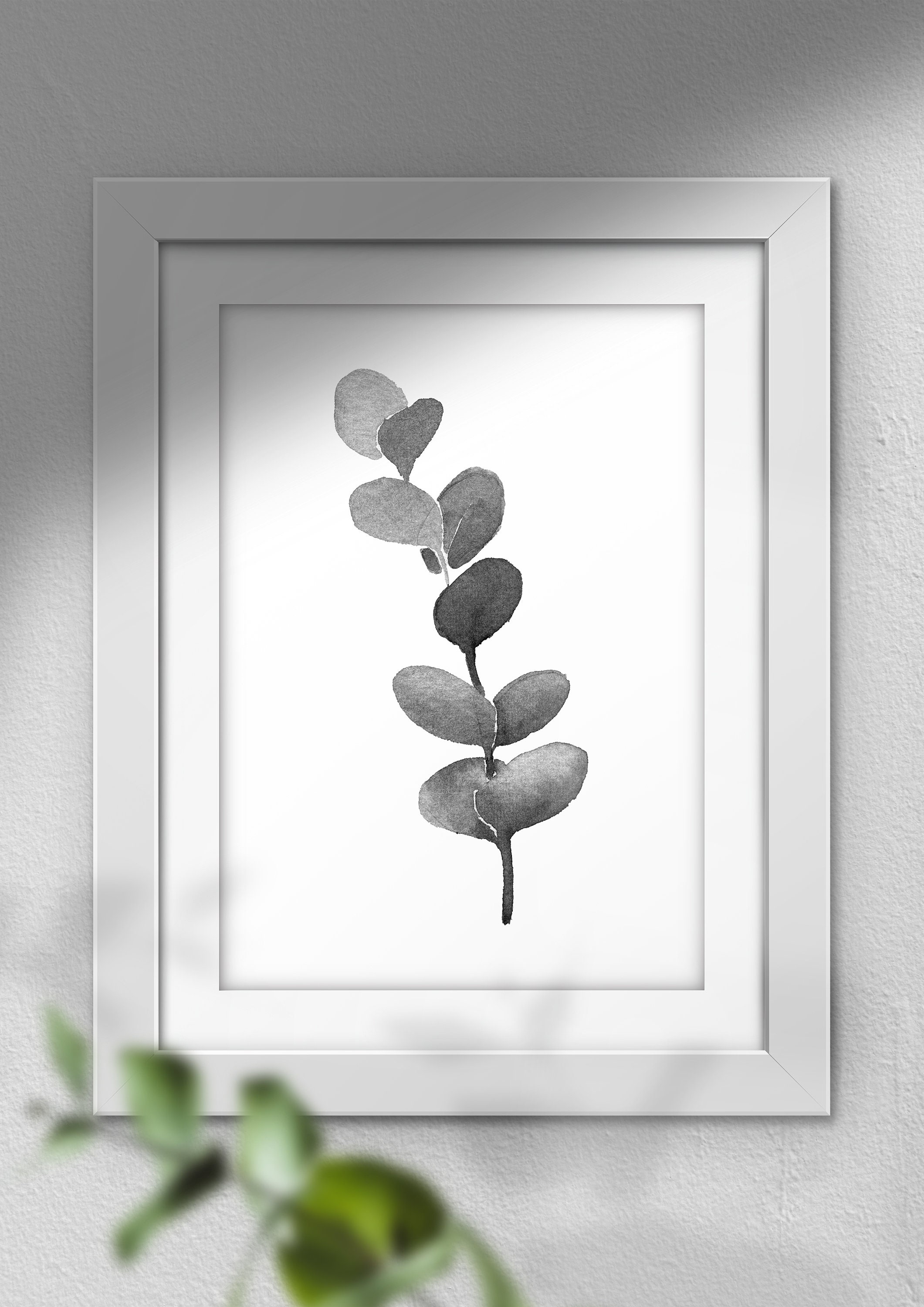 Eucalyptus print set of three in black and white 3 piece wall | Etsy