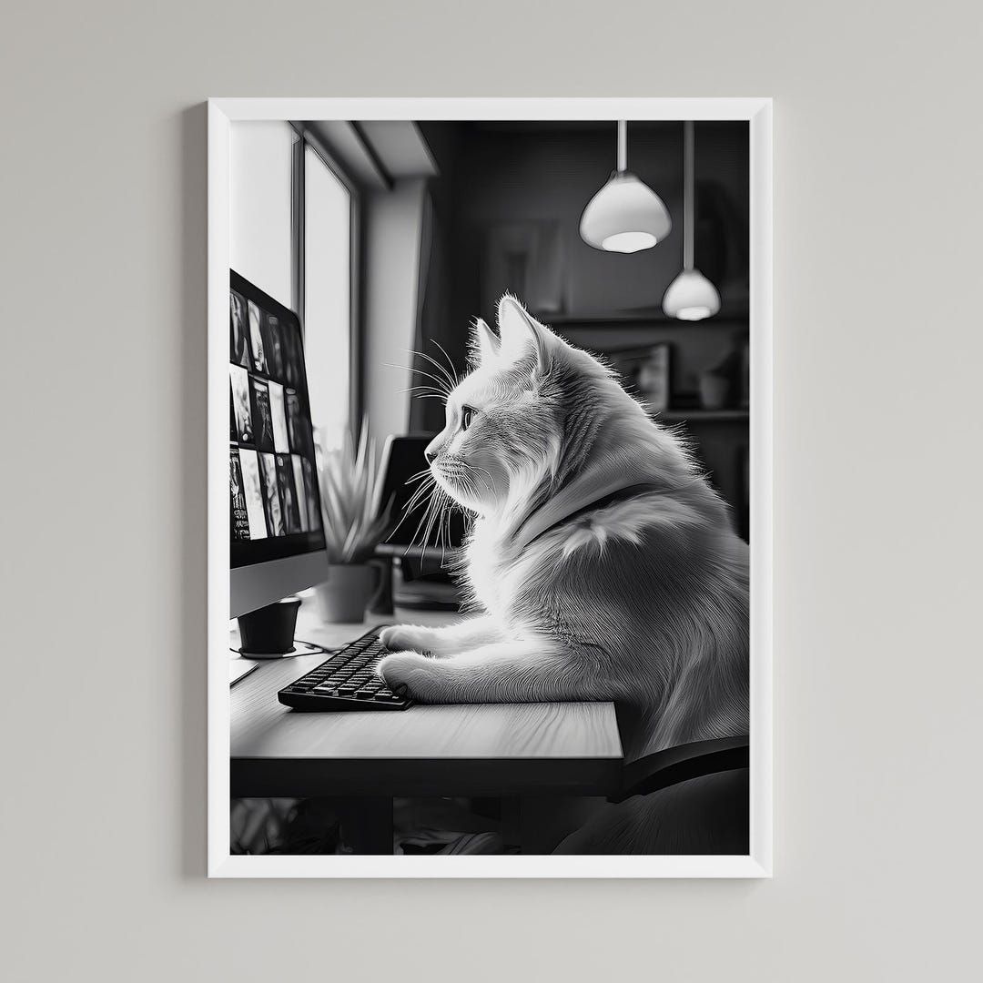 Cat Work Printable Funny Cubicle Wall Art, Office Worker Decor, Cat ...