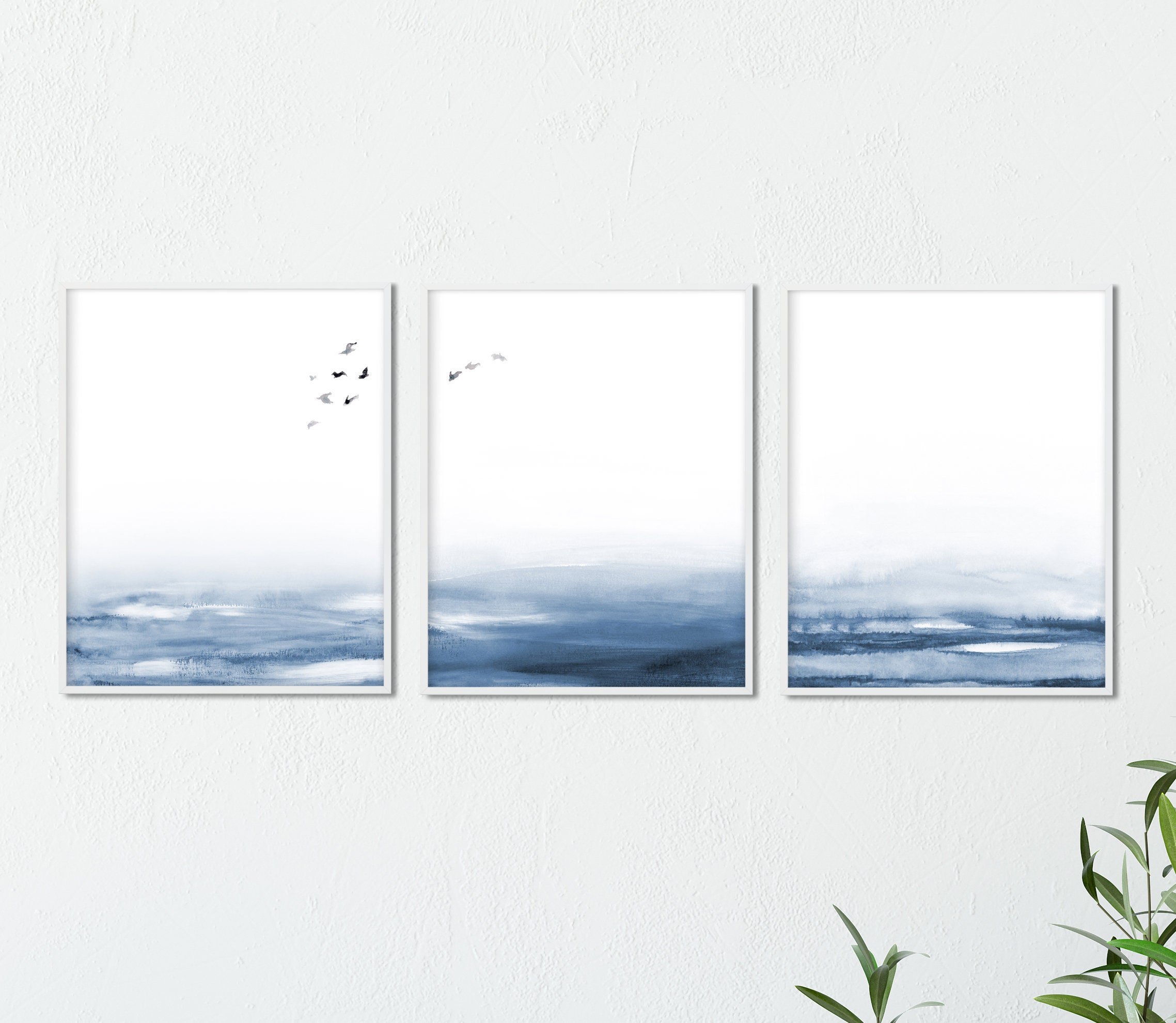3 Piece Wall Art Printable Indigo Ocean Set Peaceful Bedroom | Etsy