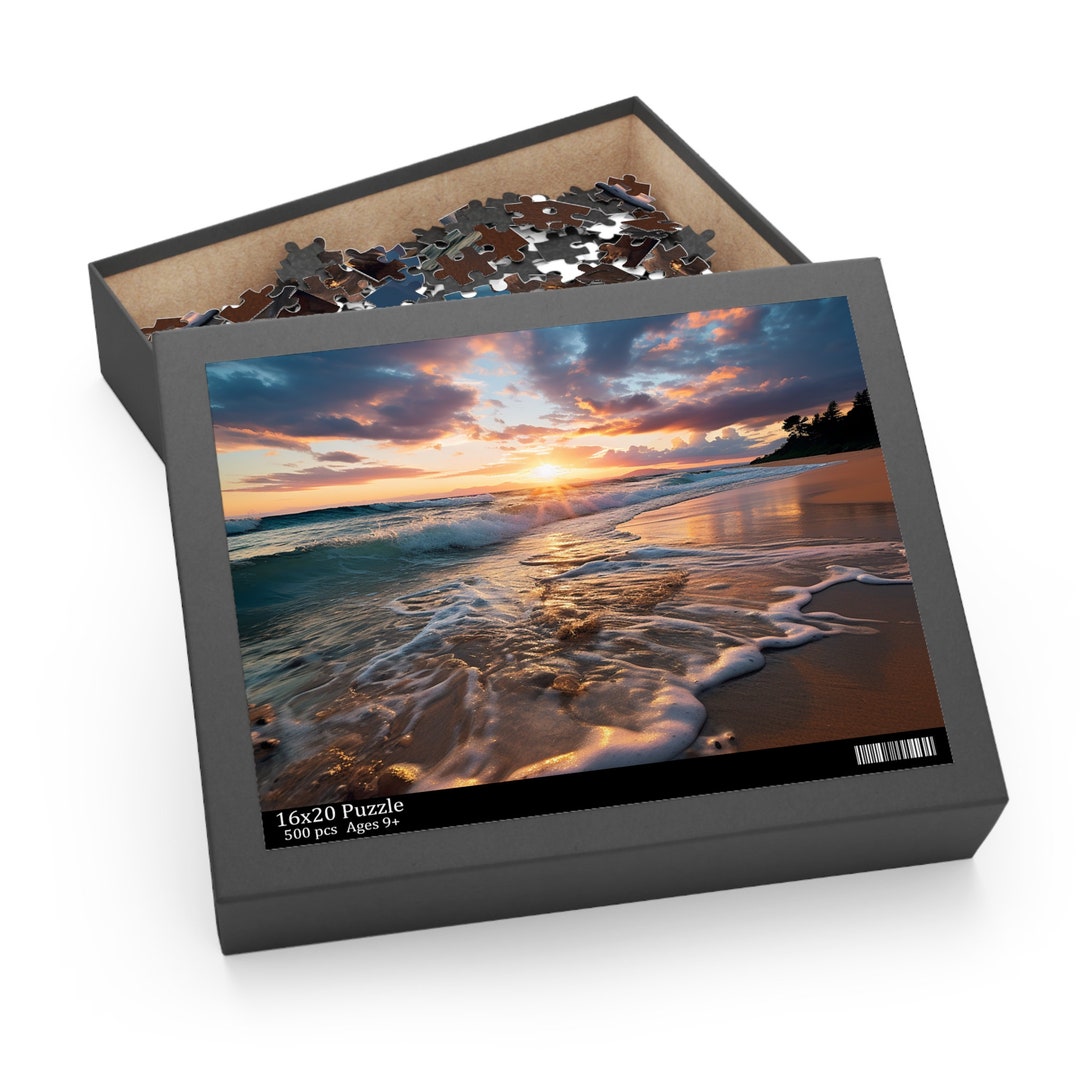 Sunset Beach Puzzle Waves on the Beach Sunset Puzzle Beach Puzzle 120 ...