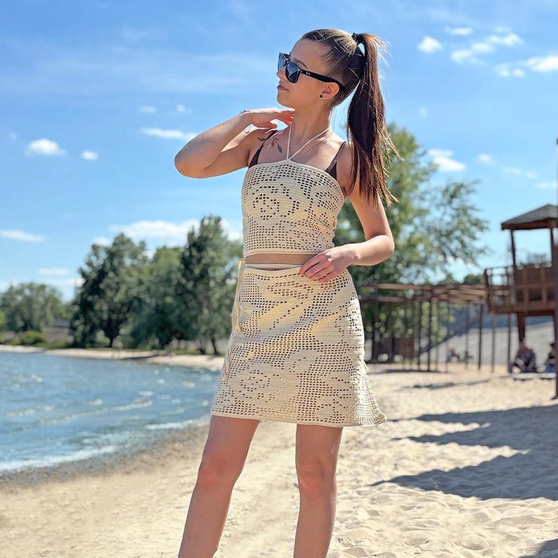 Filet Crochet Summer Set Pattern PDF, Beach Cover up Top and Skirt ...