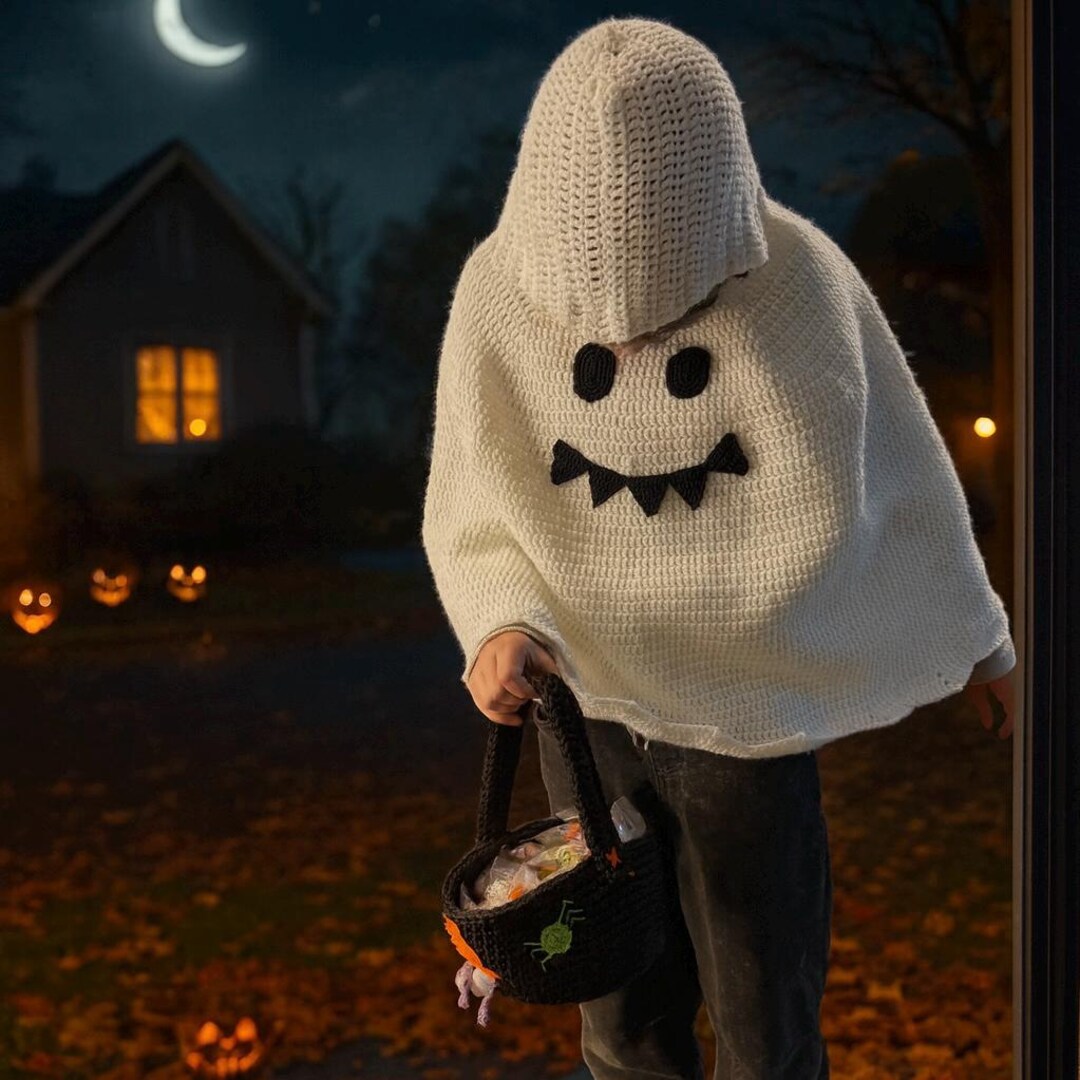 Crochet Pattern Ghost Poncho for Kids, Halloween Costume, Handmade ...