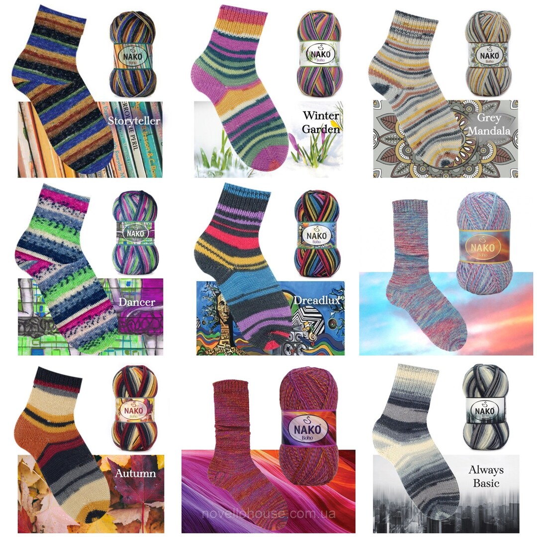 NAKO BOHO, SOCK Yarn 41 Colors, Merino Wool Sock Yarn, Fingering Sock ...