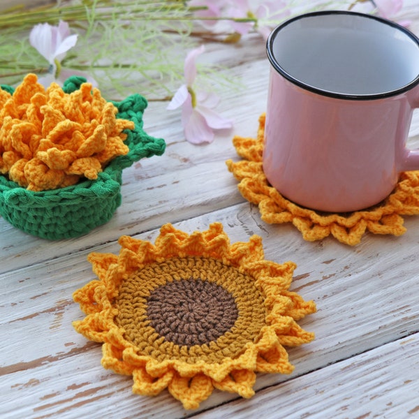 Crochet Flower Coasters and Pot Pattern - Etsy