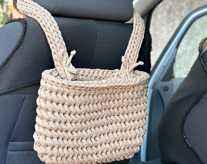 Car Basket. Crochet Car Organizer, Mini Car Trash Bag, Crochet Basket ...