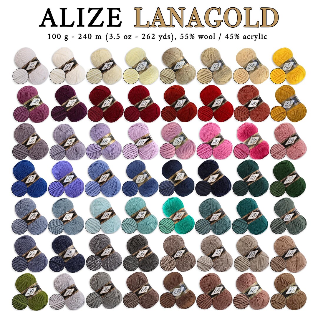 Alize Lanagold DK Wool Blend Yarn: 57 Colors (3.5 Oz) - Etsy