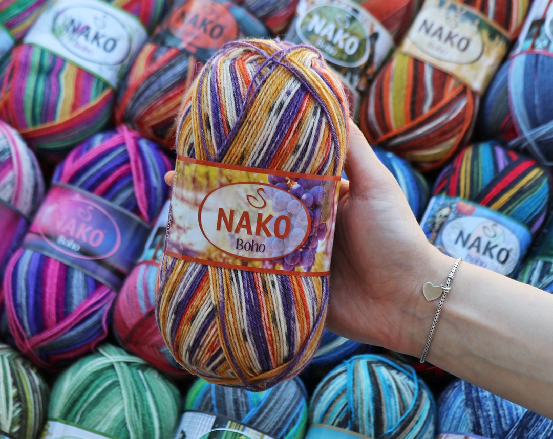 NAKO BOHO, SOCK Yarn 41 Colors, Merino Wool Sock Yarn, Fingering Sock ...